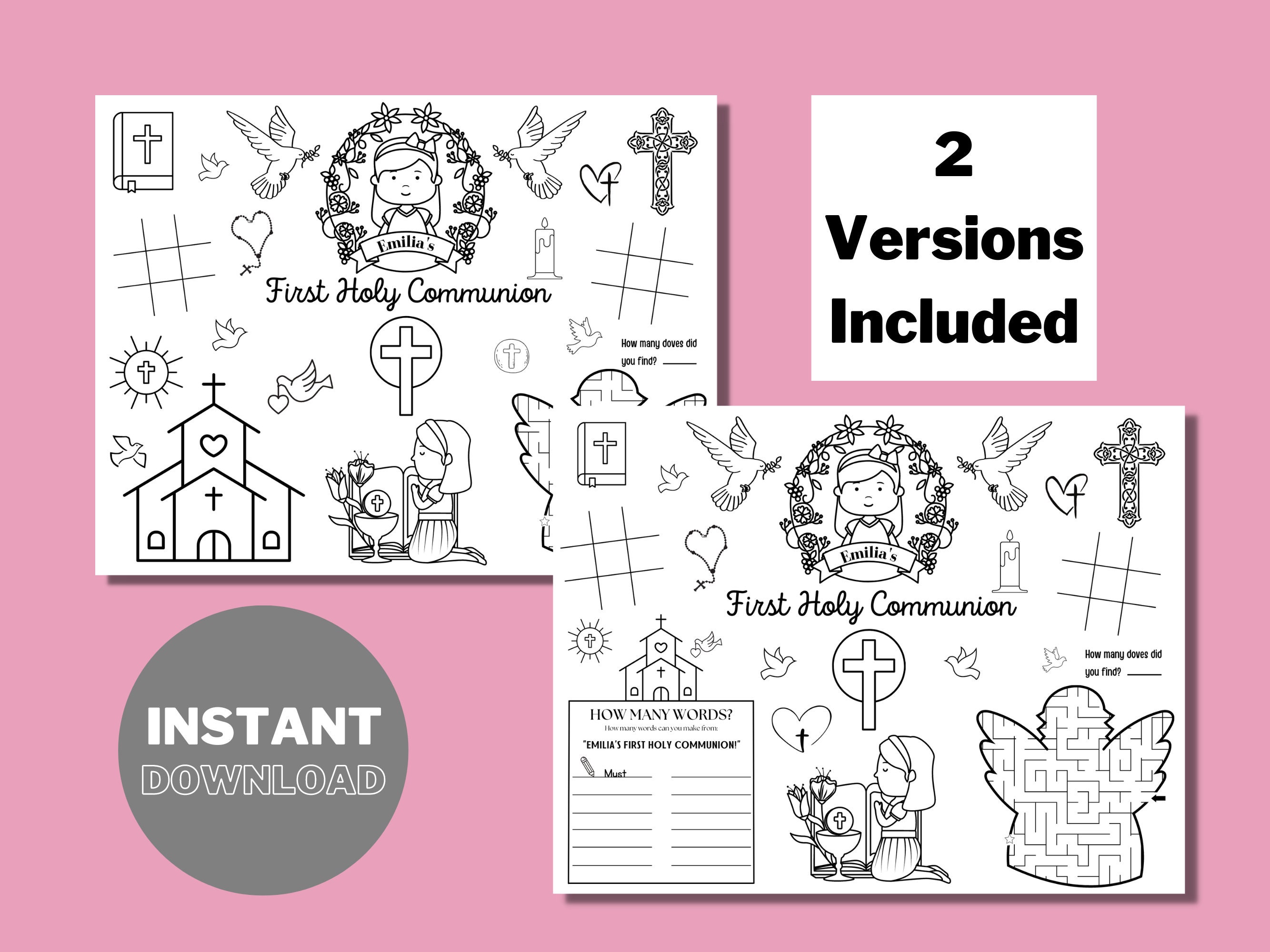 Custom First Communion Coloring Page Activity Printable, Girl Communion ...