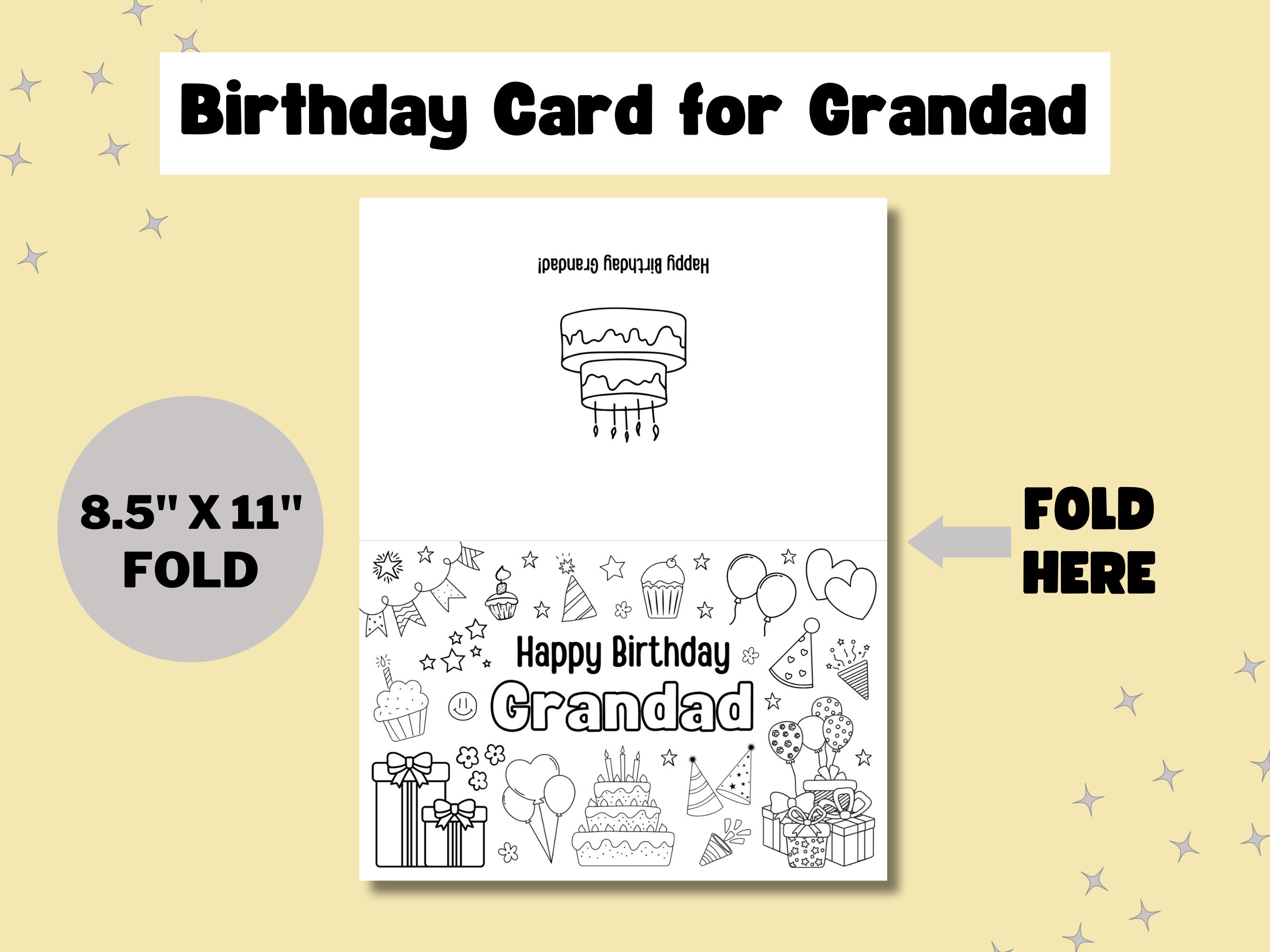 Grandad Printable Coloring Birthday Card Birthday Card DIY Kids Gift ...