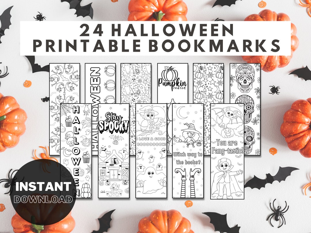 Halloween Coloring Bookmarks for Kids: 24 Printable Party Favors ...
