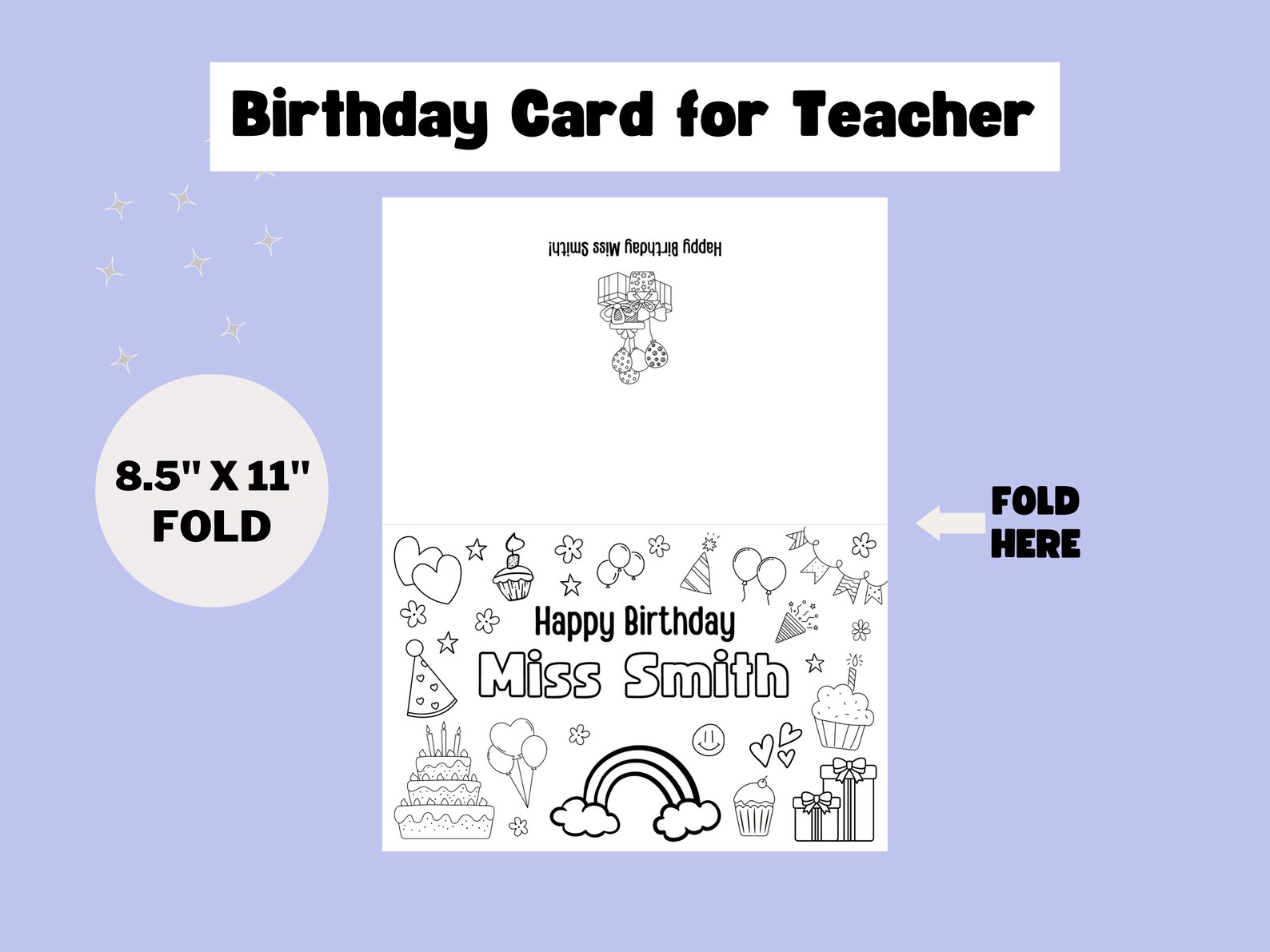 Printable Custom Coloring Birthday Card for Teacher Birthday Card DIY ...