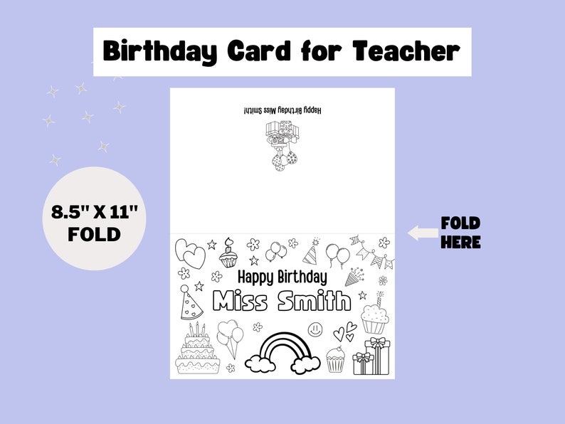 Printable Custom Coloring Birthday Card for Teacher Birthday Card DIY ...