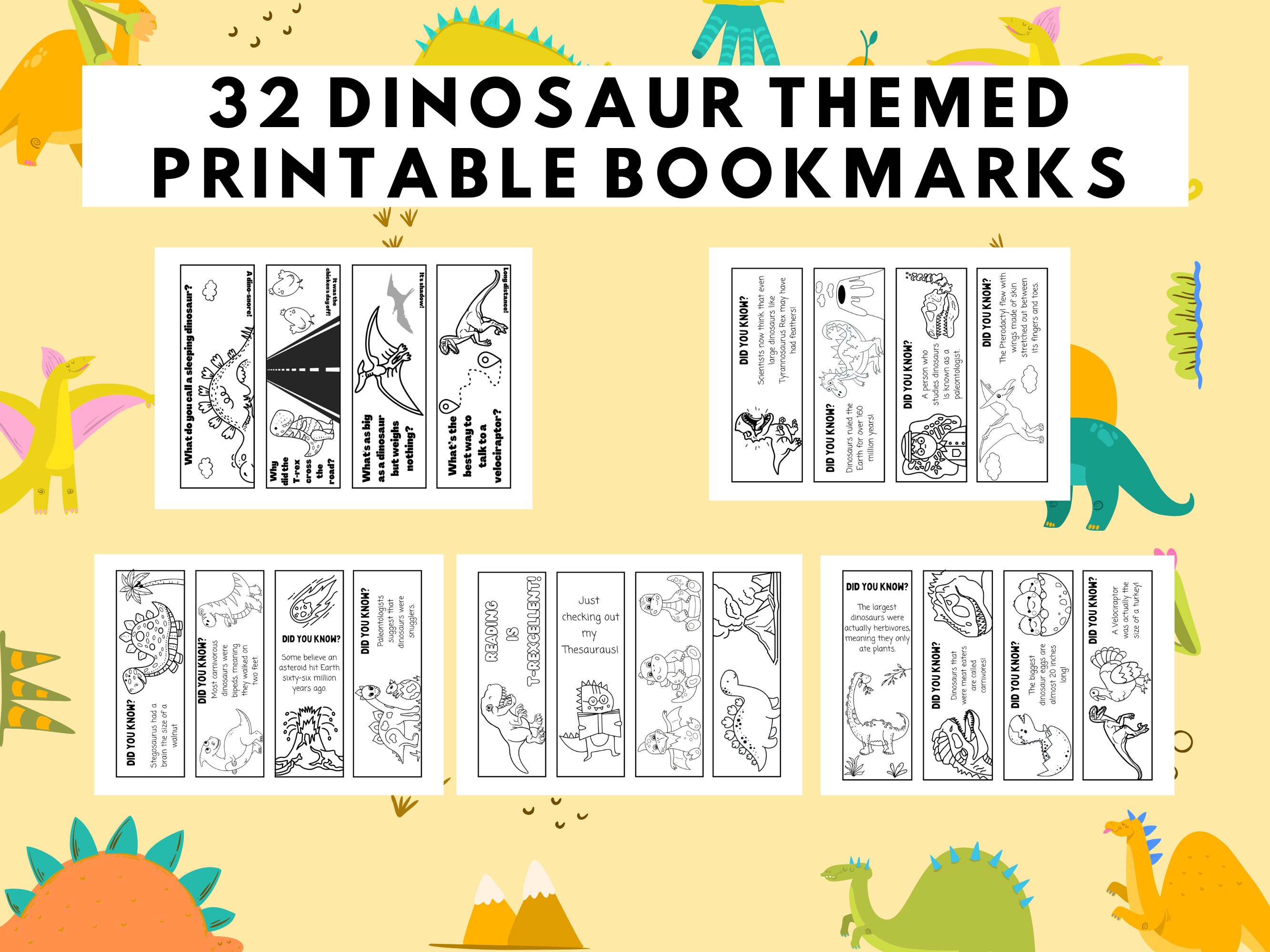 Dinosaur Coloring Bookmarks for Kids: Printable Party Favors (PDF) - Etsy