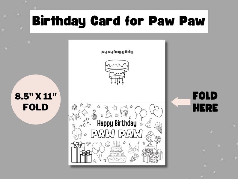 Printable Coloring Birthday Card for Paw Paw, Birthday Card DIY Kids ...