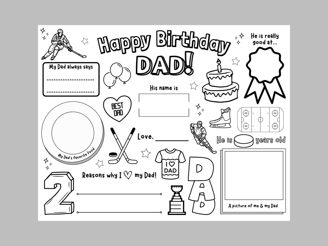 Printable Hockey Dad Birthday Card: Coloring DIY Gift (PDF) - Etsy