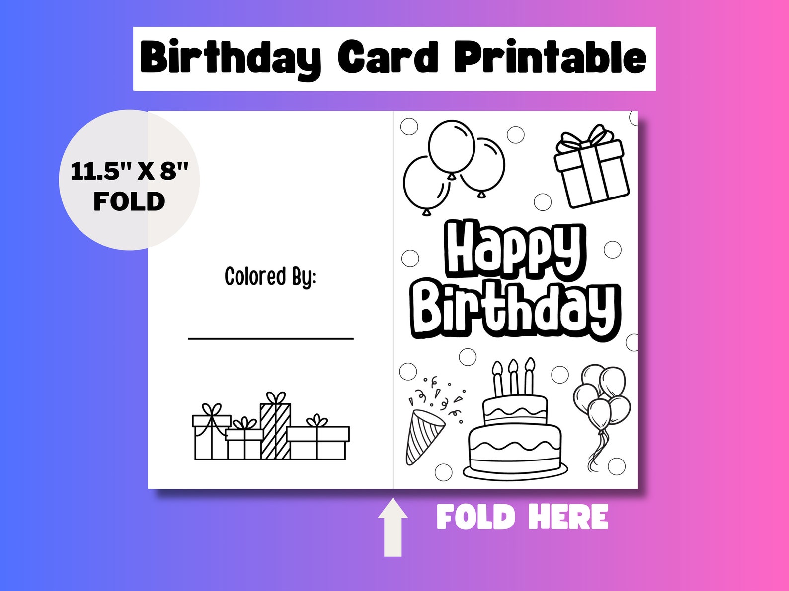 Printable Birthday Card, Kids Coloring Card Activity, DIY Printable ...