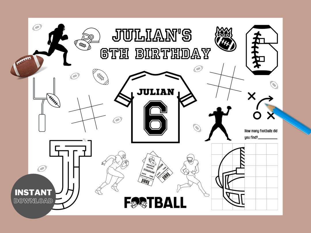 Customized Football Birthday Party Coloring Activity Placemat, Football ...