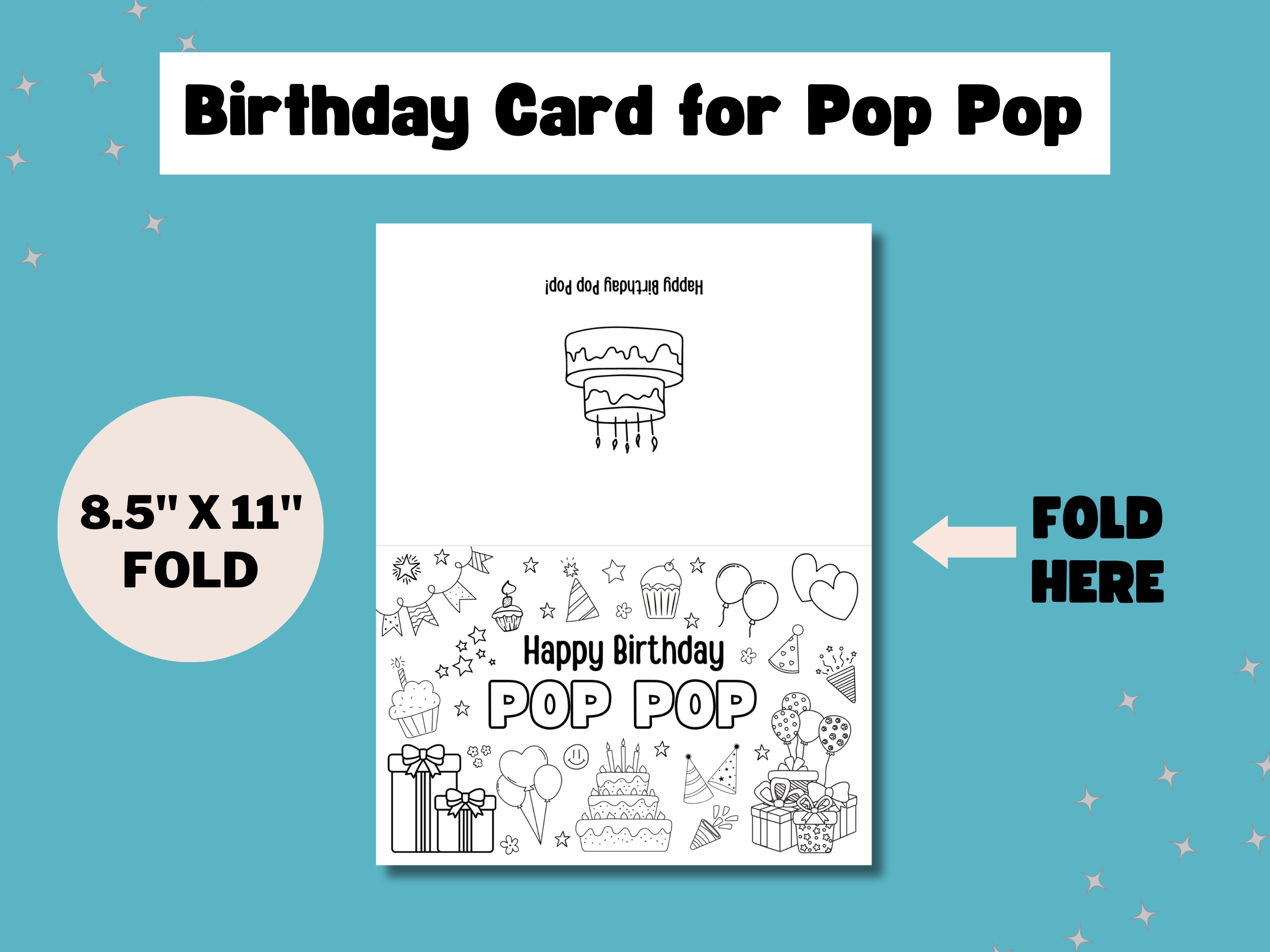 Printable Coloring Birthday Card for Pop Pop, DIY Kids Gift for Pop Pop ...