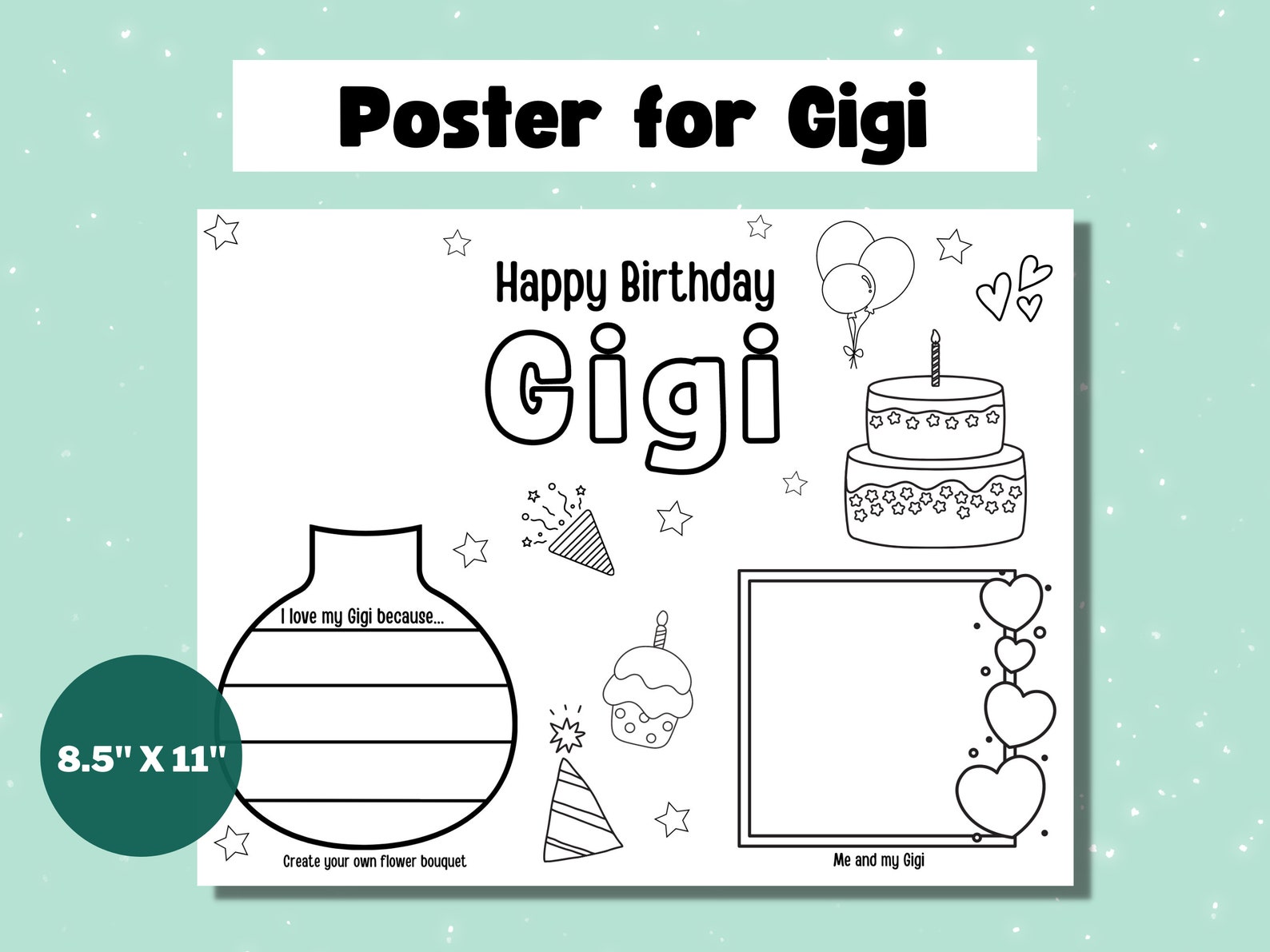 Printable Birthday Card for Gigi: DIY Coloring Gift (PDF) - Etsy