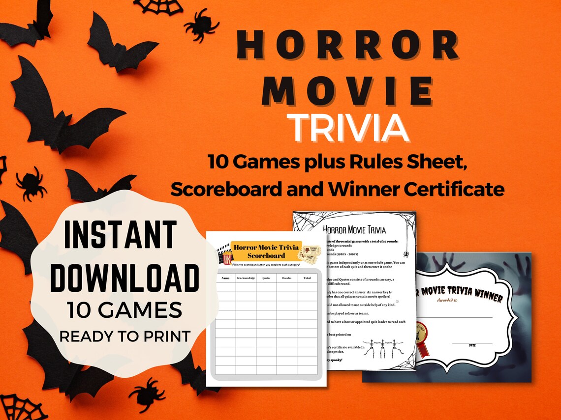 Horror Movie Trivia | Printable Halloween Party Games | Family Game ...
