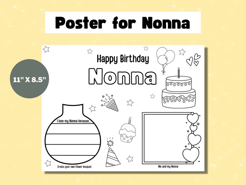 Printable Coloring Birthday Card for Nonna Grandma Birthday Card DIY ...