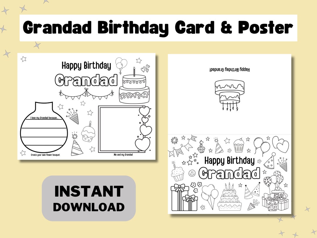 Grandad Printable Coloring Birthday Card Birthday Card DIY Kids Gift ...