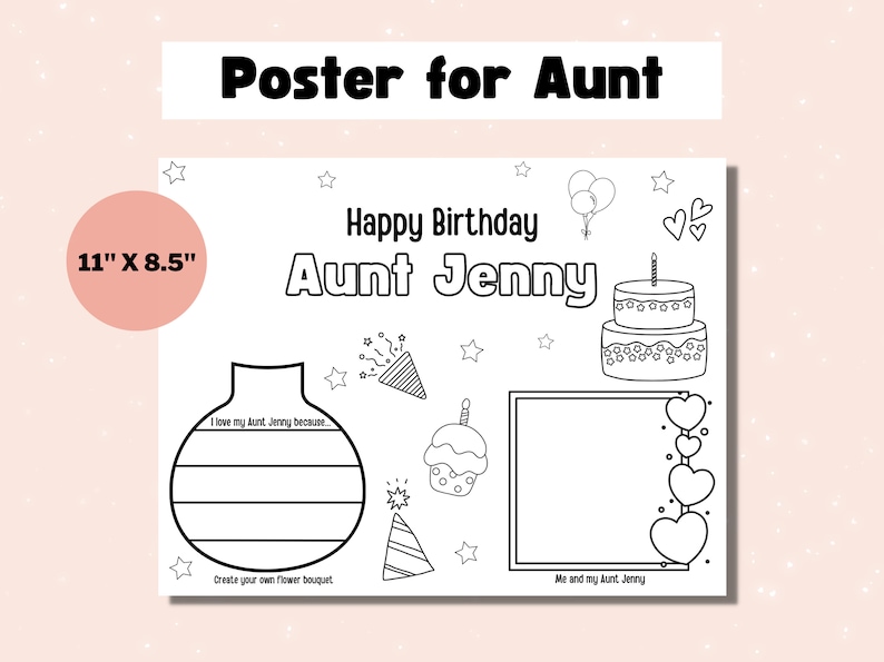 Custom Aunt Birthday Coloring Card & Poster (digital Download) - Etsy