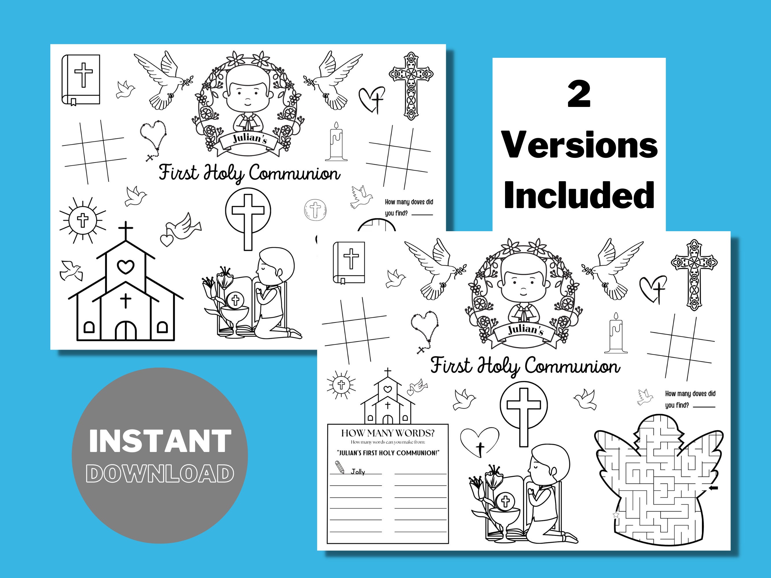 Custom First Communion Coloring Page Activity Printable, Boy Communion ...