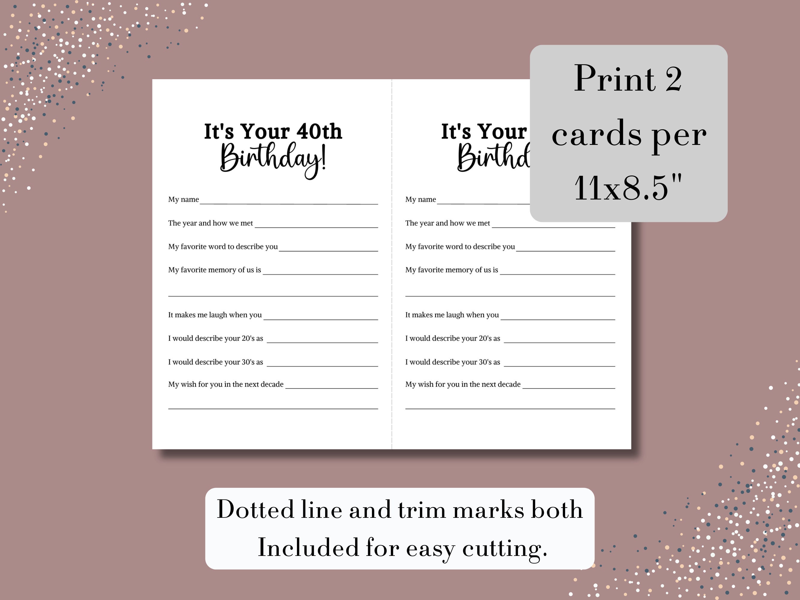 40th Birthday Fill-in-the-blank Game: Keepsake Party Activity (digital ...