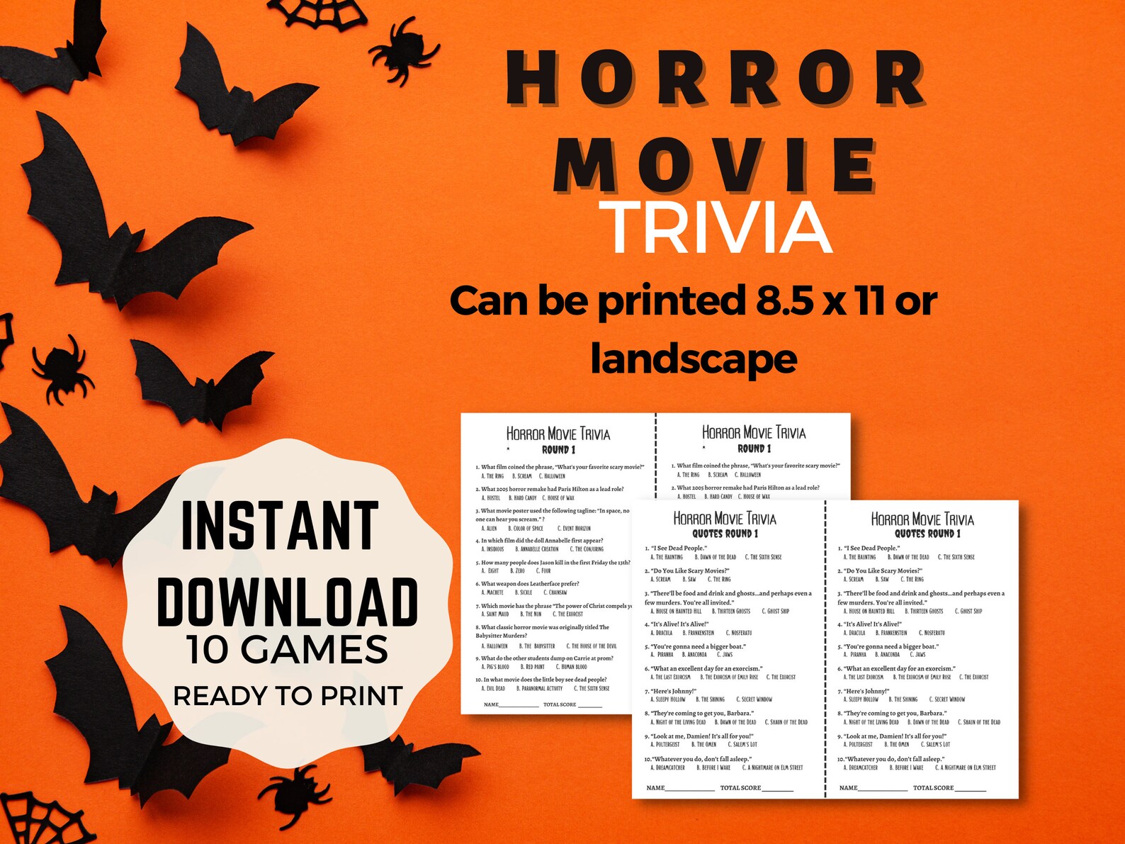 Horror Movie Trivia | Printable Halloween Party Games | Family Game ...