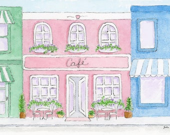 Pink Cafe Art Print - Etsy