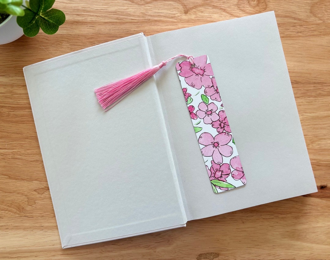 Floral Metal Bookmark: Pink Watercolor Flowers Print, Silky Tassel ...