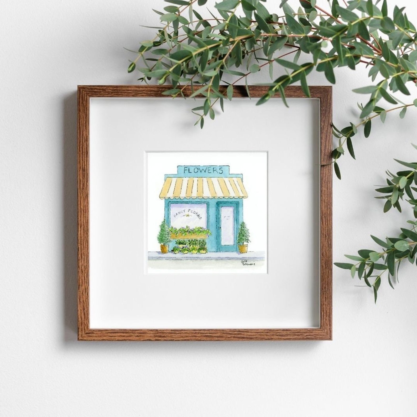 Flower Shop Art Print 5x5 Watercolor and Ink Fine Art Giclee Whimsical ...