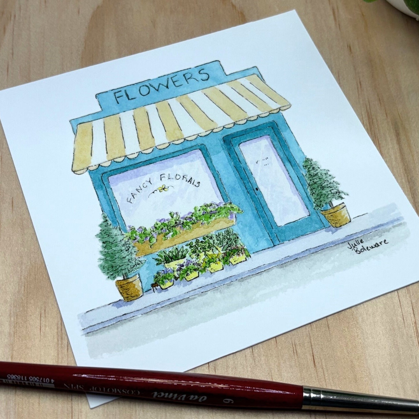 Flower Shop Art Print 5x5 Watercolor and Ink Fine Art Giclee Whimsical ...