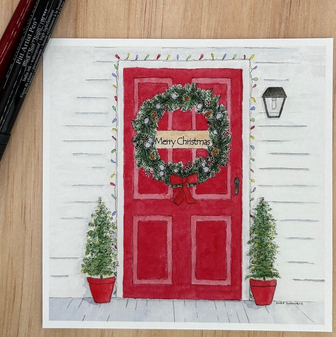 Personalized Christmas Wreath Print: Hand-painted Watercolor Holiday ...