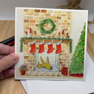 Stockings on Fireplace Art Print Personalized Christmas Card - Etsy