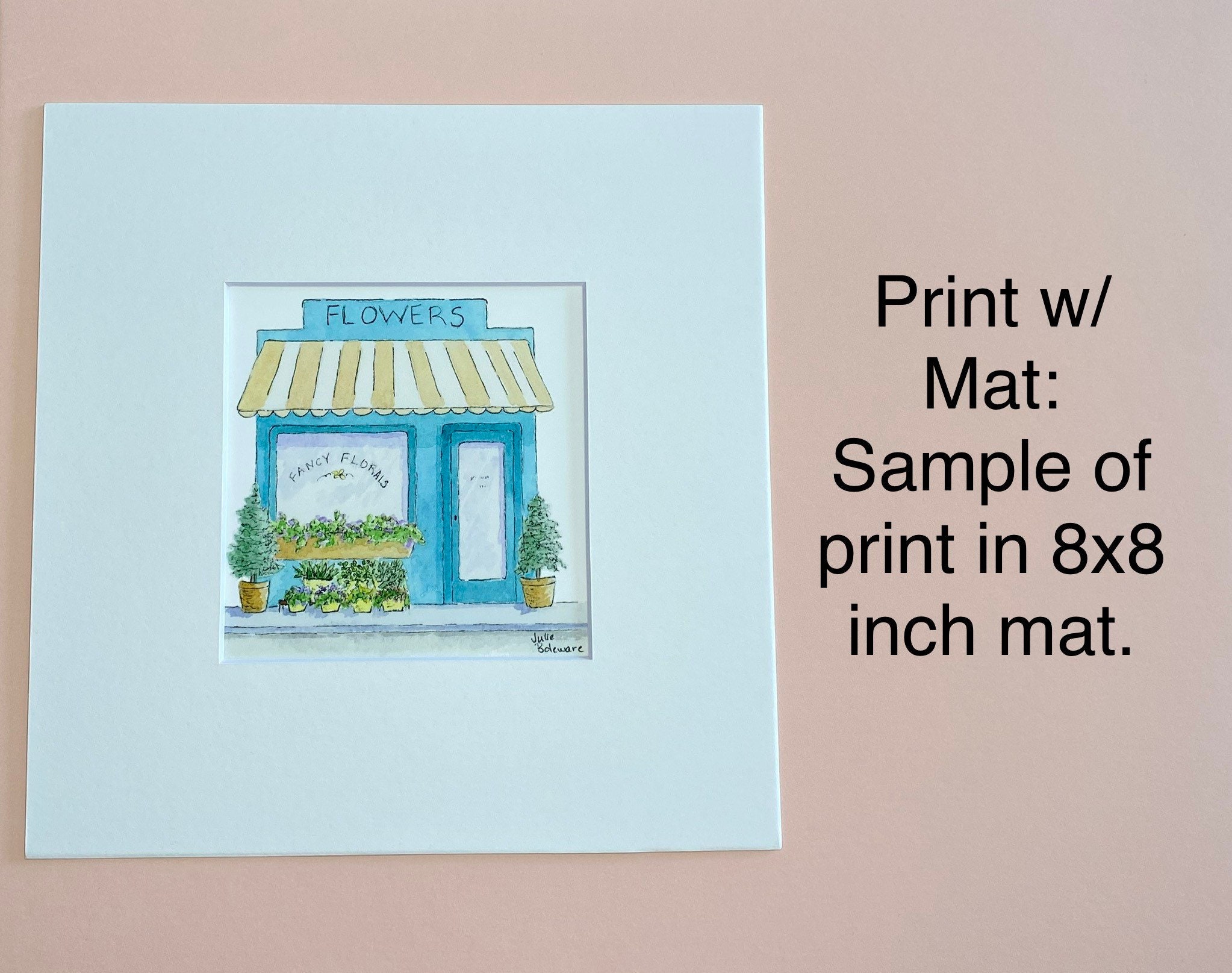 Flower Shop Art Print 5x5 Watercolor and Ink Fine Art Giclee Whimsical ...