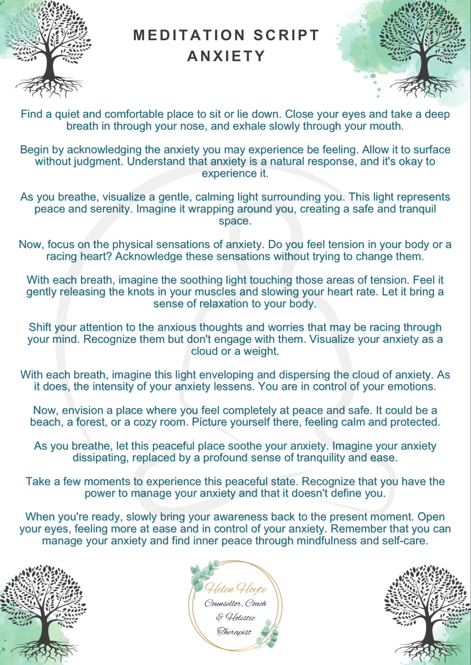 Guided Meditation Script for Anxiety - Etsy