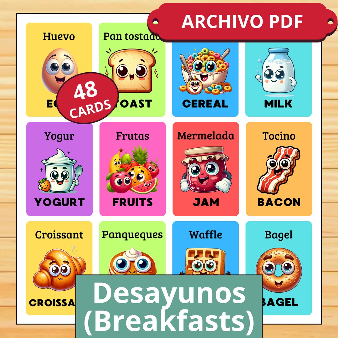 BREAKFASTS drawings 48 Montessori Cards Flashcards Pdf Printable Cards ...