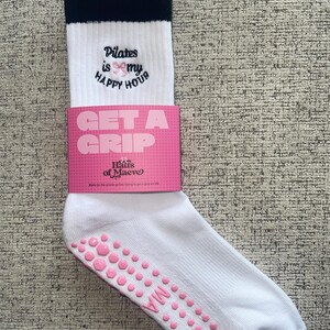 Pilates Happy Hour Embroidered Grip Socks L Non-slip Grip for Pilates ...
