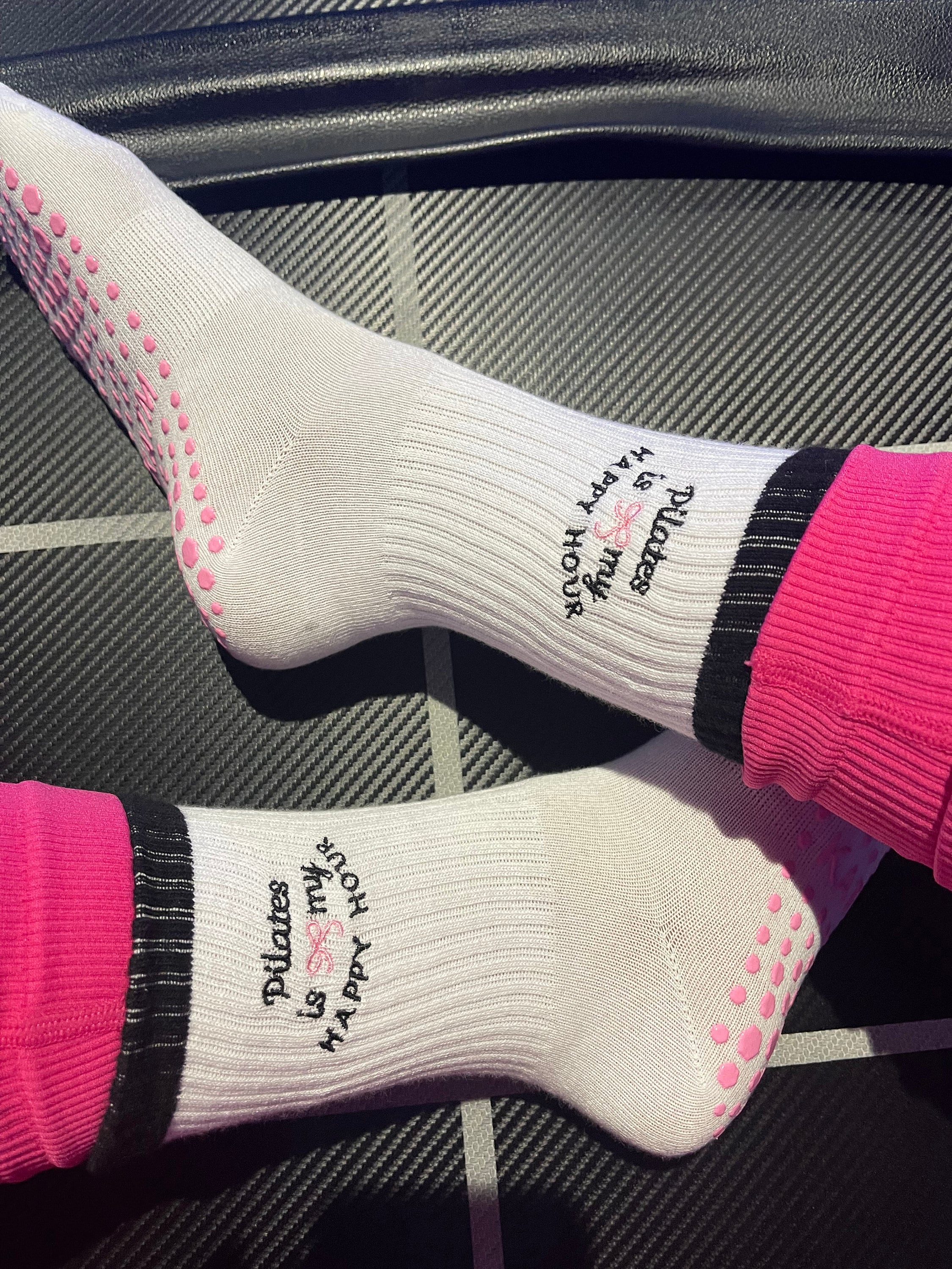 Pilates Happy Hour Embroidered Grip Socks L Non-slip Grip for Pilates ...