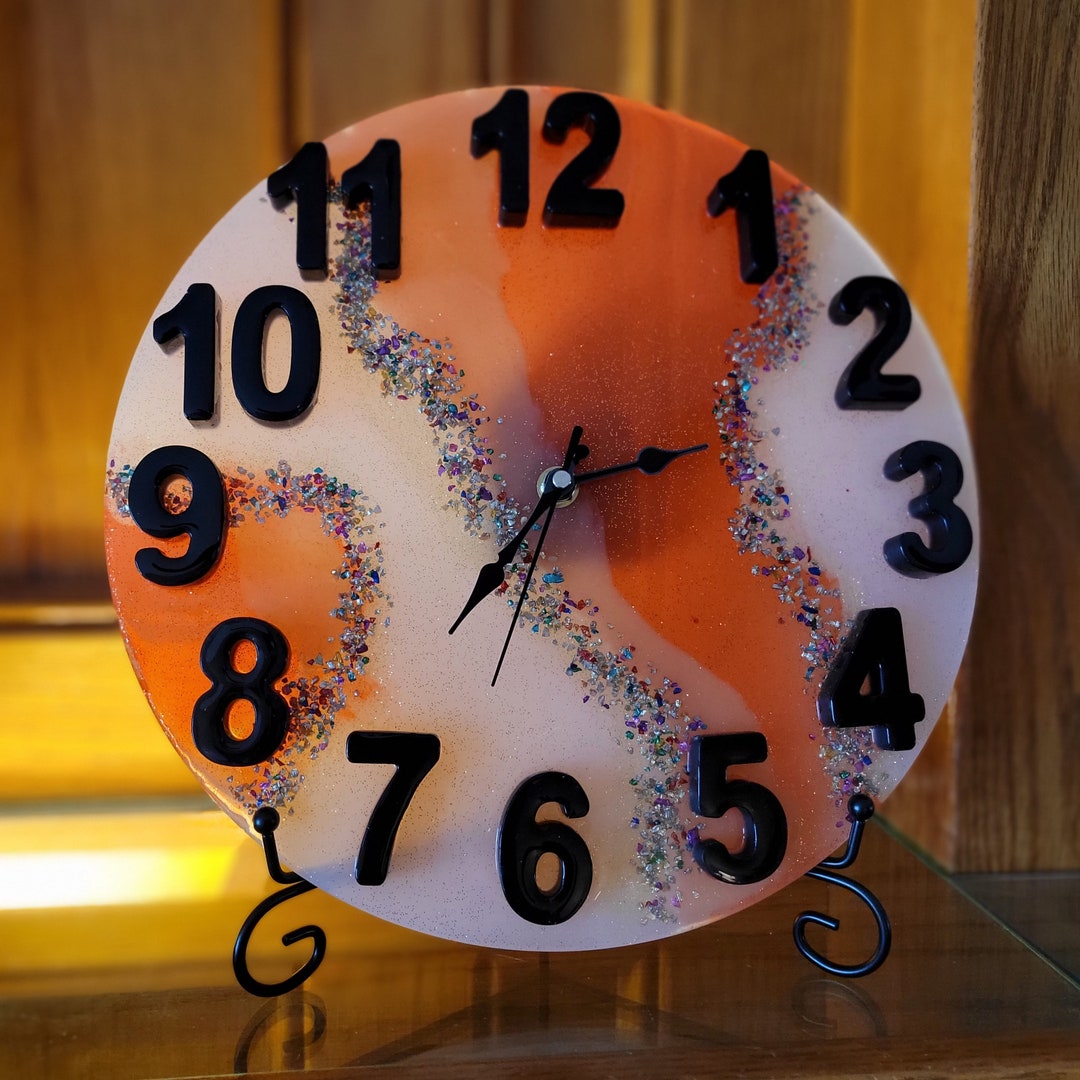Rusty Orange and Black Resin Clock With Multi Color Accents - Etsy