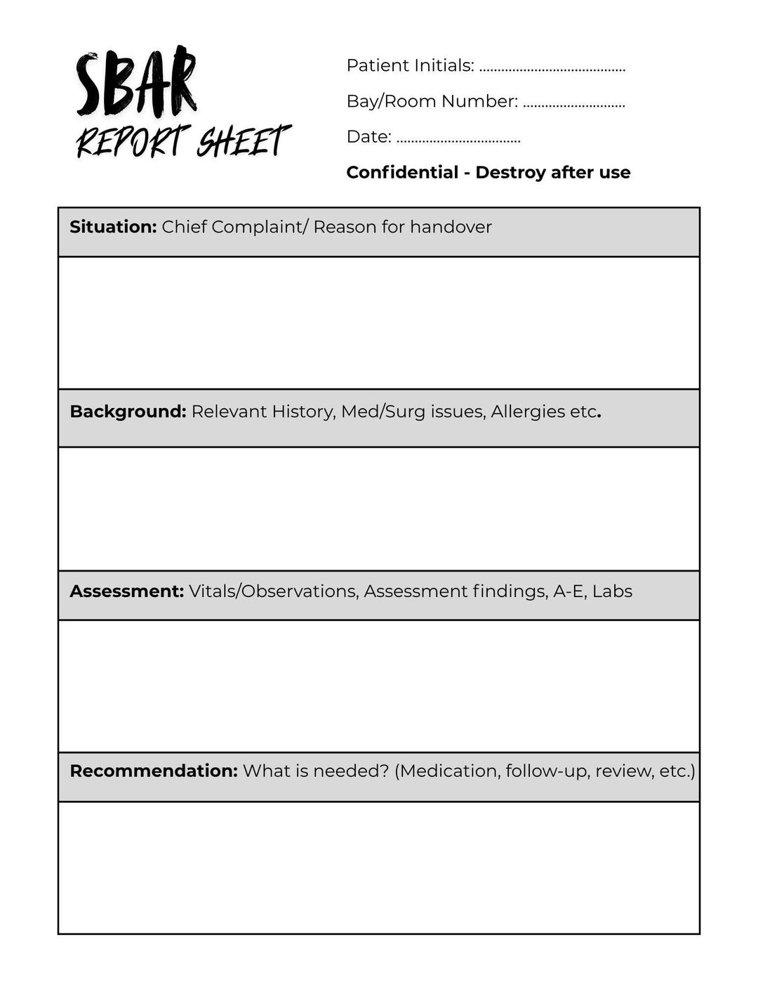 Printable SBAR Form for New or Student Nurses - Etsy