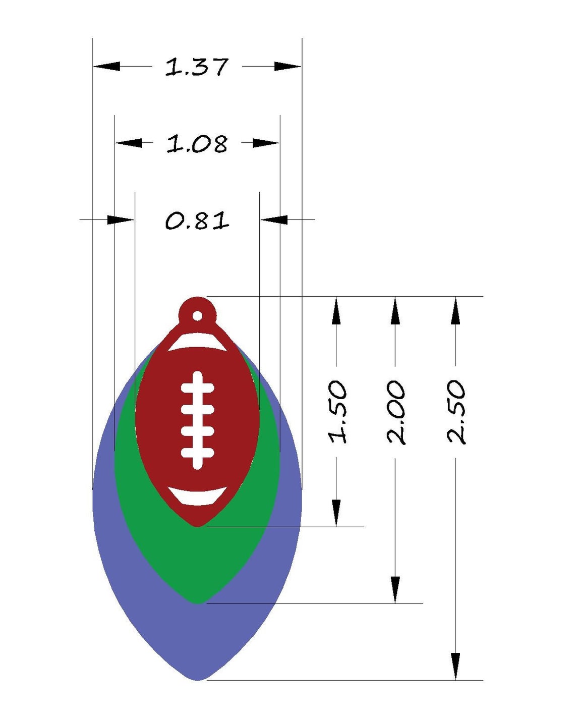 Football Earring SVG Template: Faux Leather Cutting Pattern (digital ...