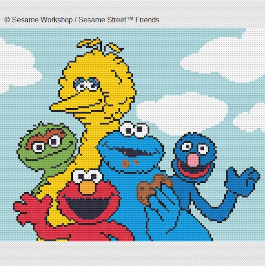 Sesame Street Gang Cross Stitch Pattern, Elmo, Cookie, Oscar, Big Bird ...