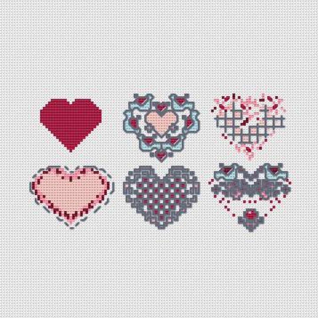 Decorative Hearts Cross Stitch Pattern Bundle of 6, Anniversary Gift ...