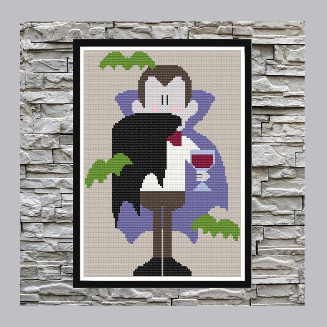 Vampire Cross Stitch Pattern, Cute Decor for Halloween, Fall DIY Craft ...