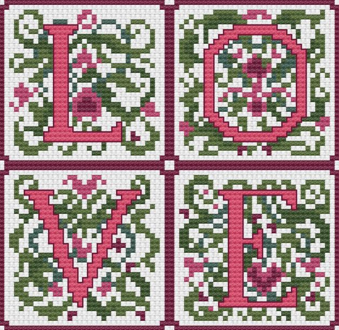 Cross Stitch Pattern, LOVE Block Letters, Gift for Significant Other ...