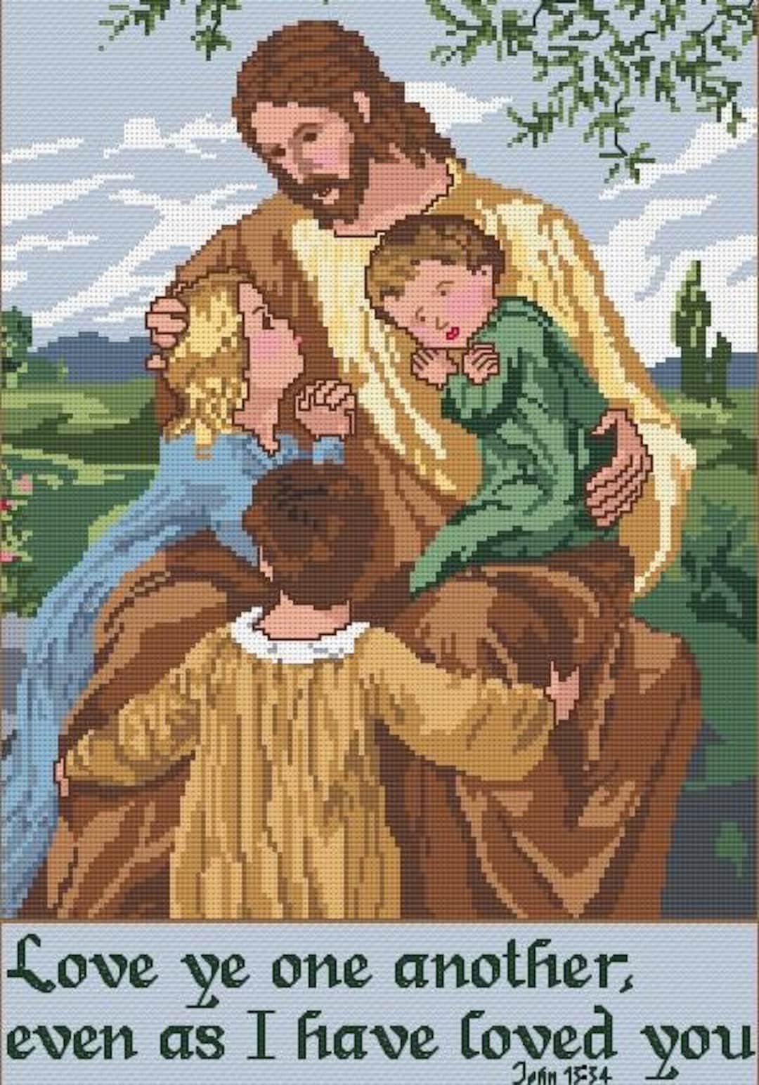 Cross Stitch Pattern, Jesus Christ With Children, Inspirational Bible ...