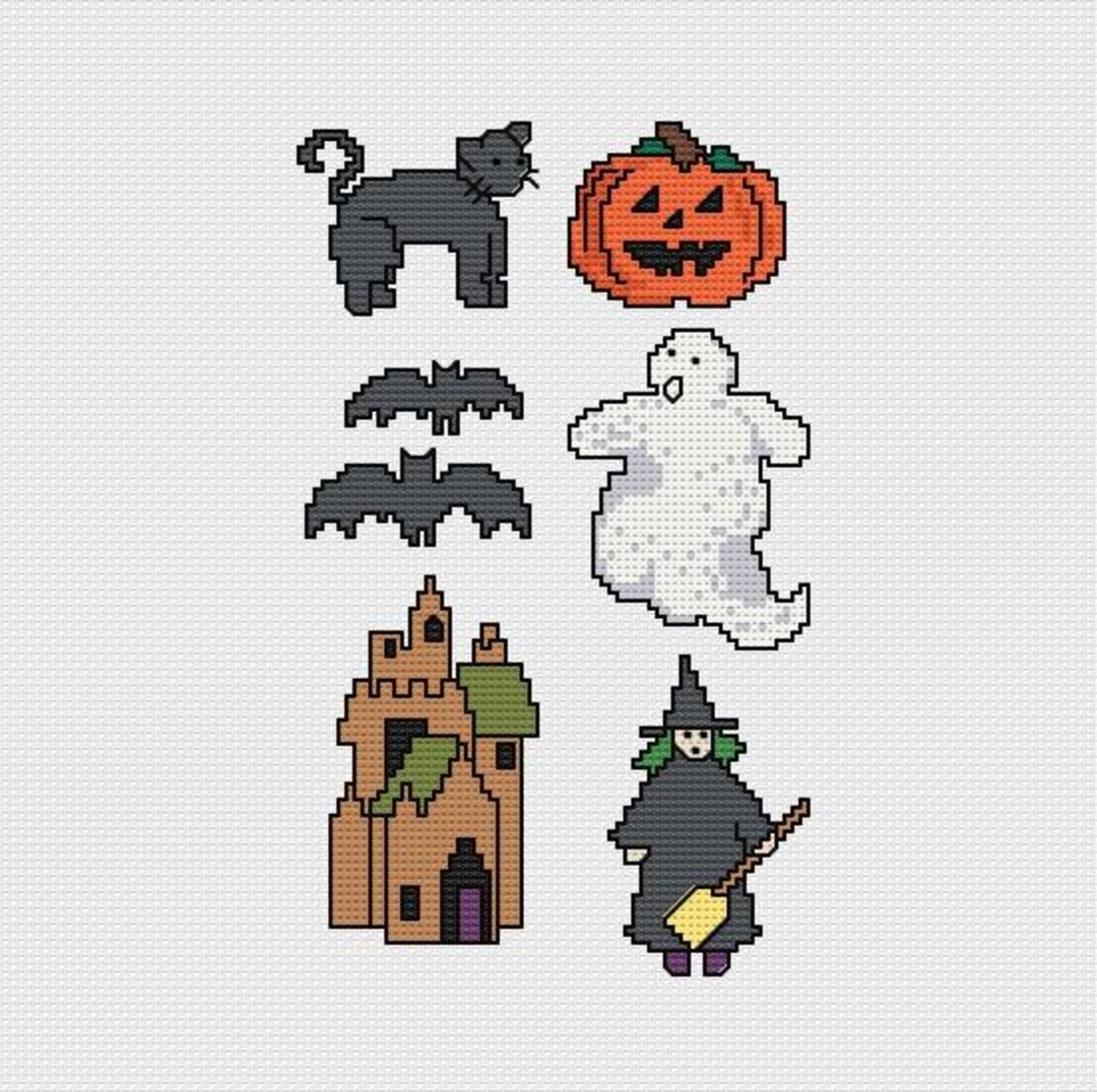 Halloween Cross Stitch Pattern PDF, Ghost, Witch, Cat, Bundle of 6 ...