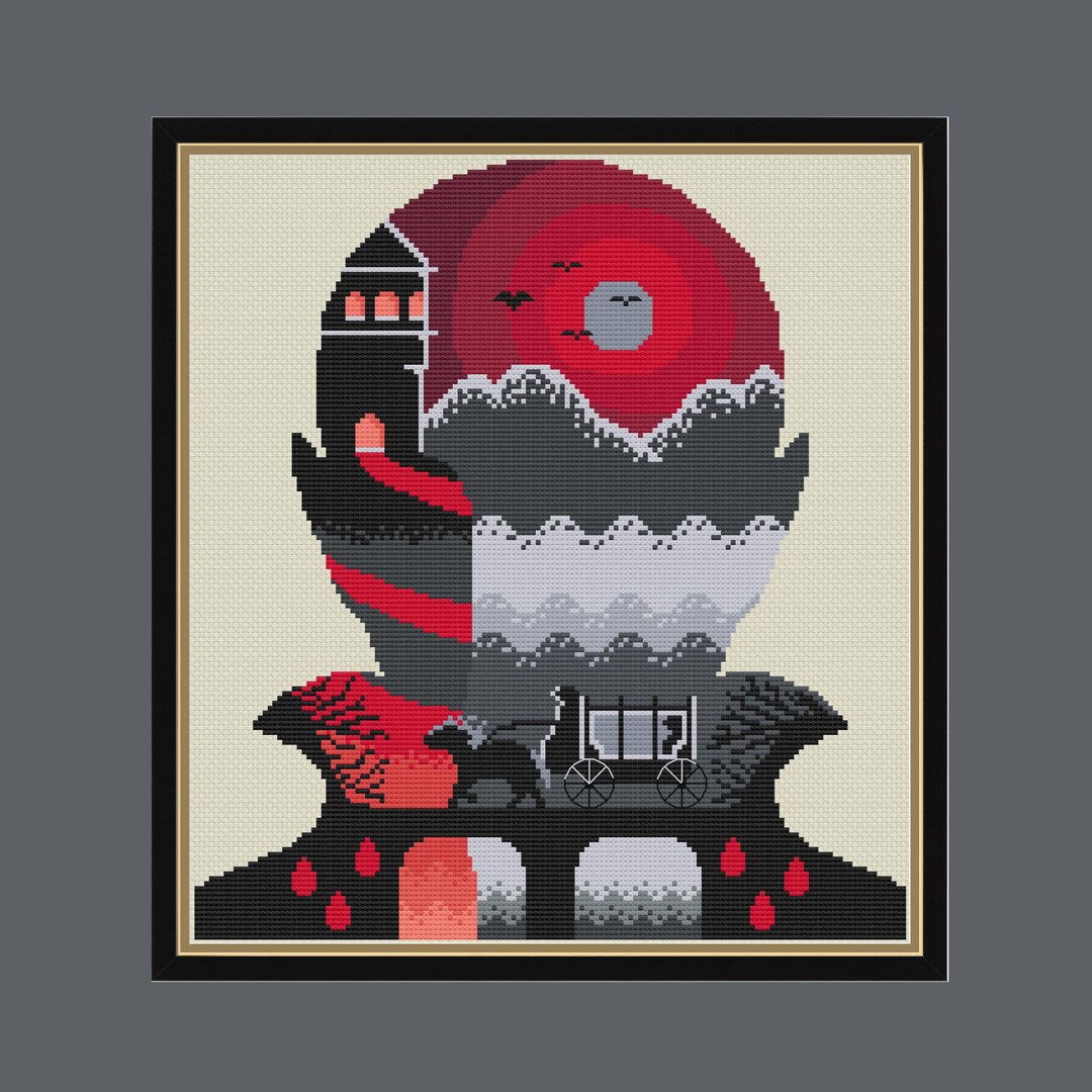 Dracula Cross Stitch Pattern: Vampire Silhouette, Halloween Decor (PDF ...