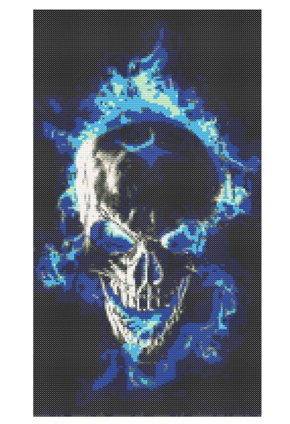 Flaming Blue Skull Cross Stitch Pattern - Etsy