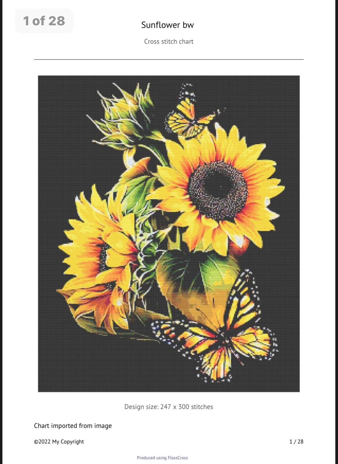 Sunflower Cross Stitch Pattern PDF Download DMC Thread Intermediate ...