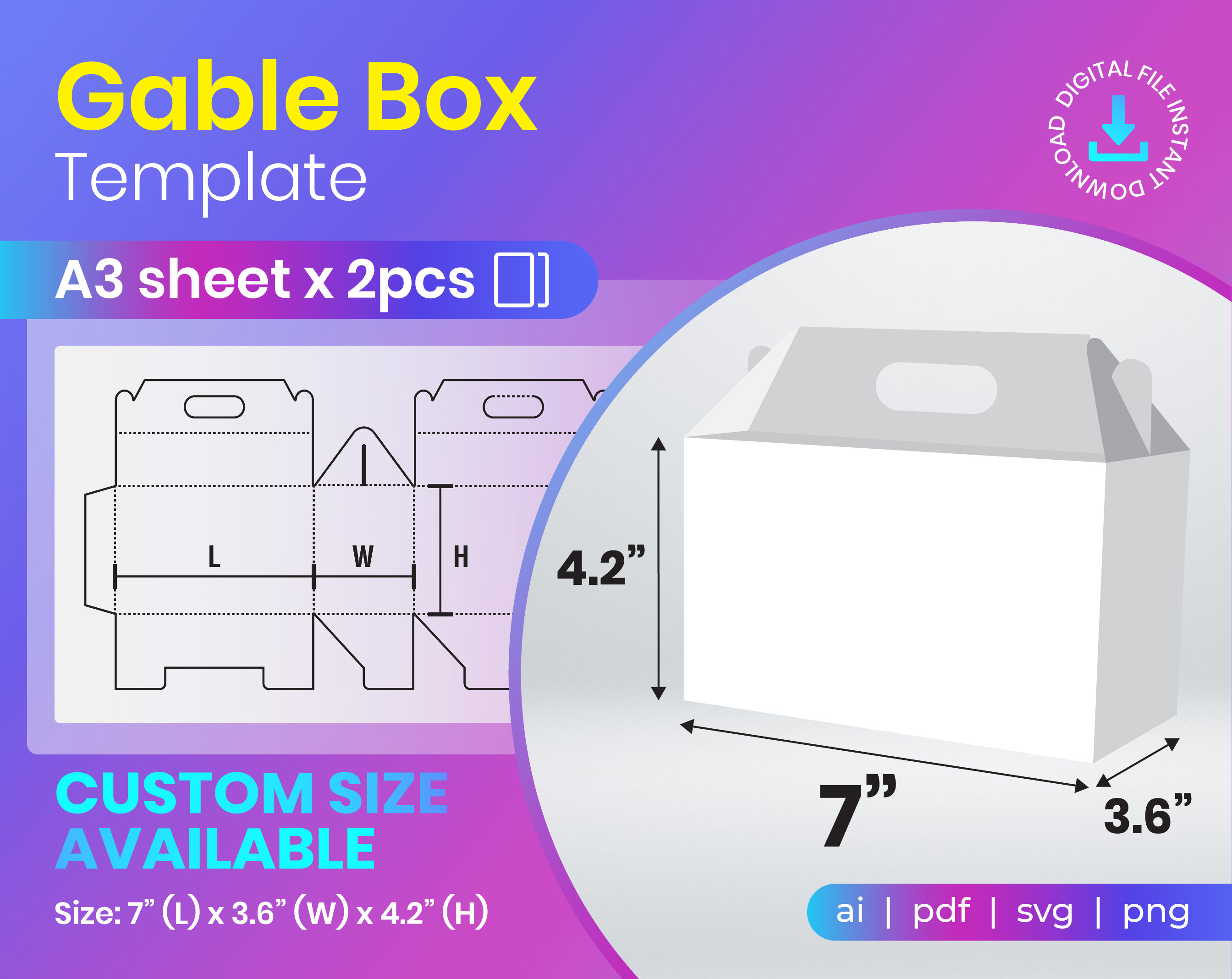 Gable Box Template, Box With Handle Template, Gift Box SVG, Ai, PDF ...