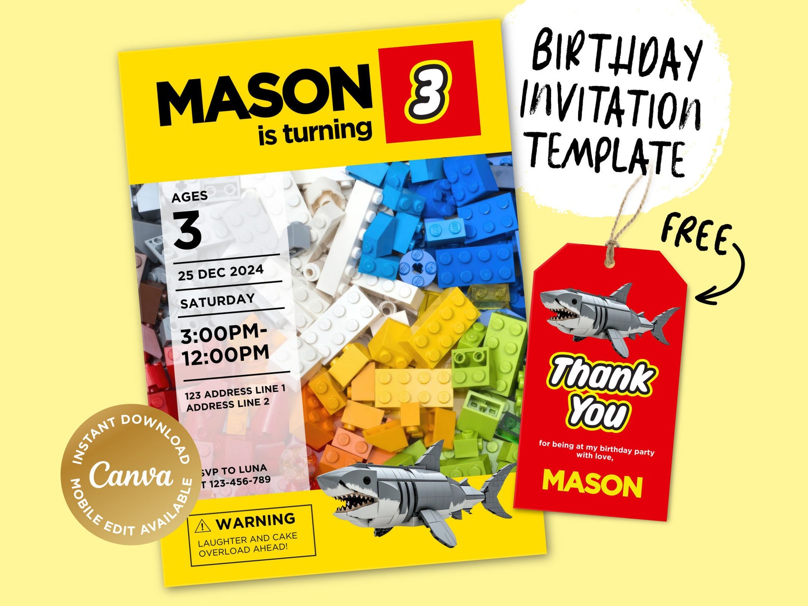 Lego party invitation - Etsy