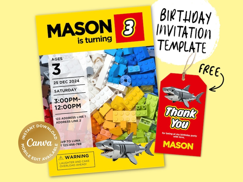 Lego party invitation - Etsy