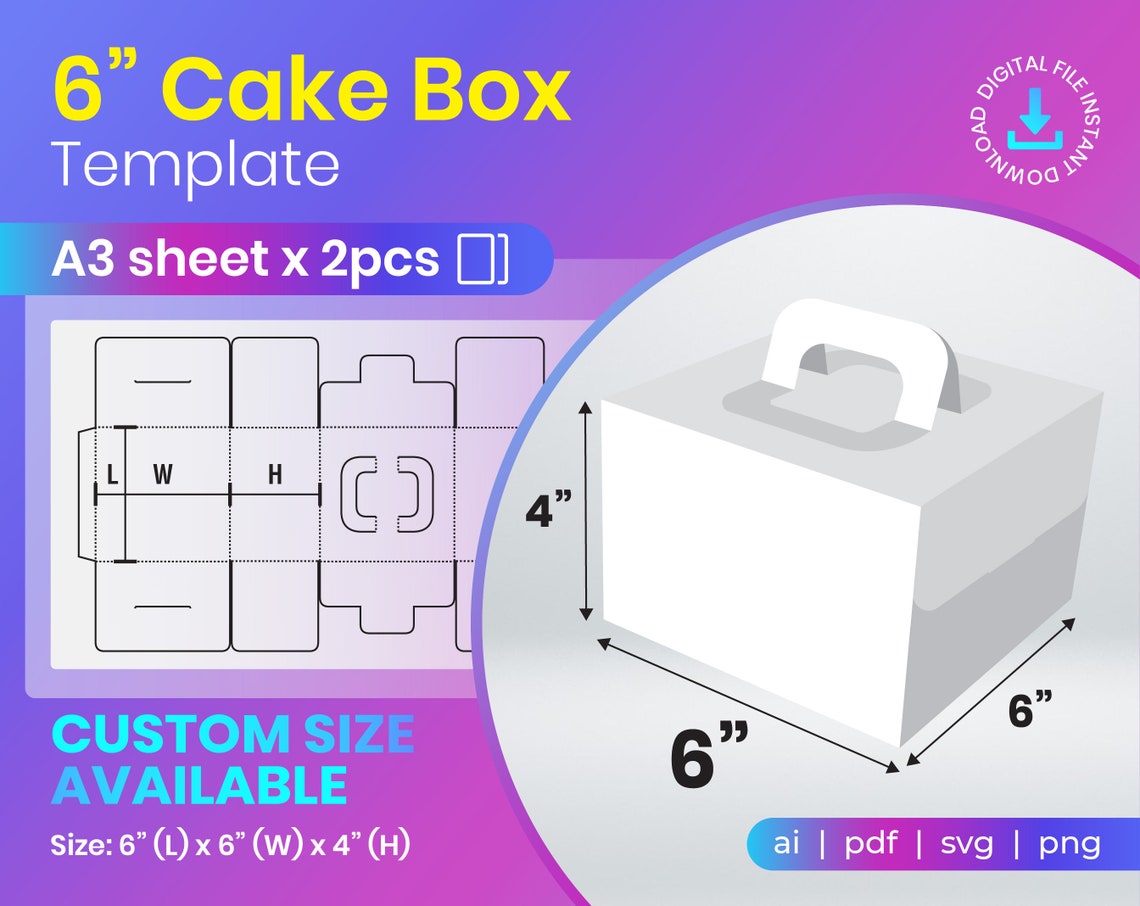 Cake Box Template Box With Handle Template Gift Box SVG Ai - Etsy