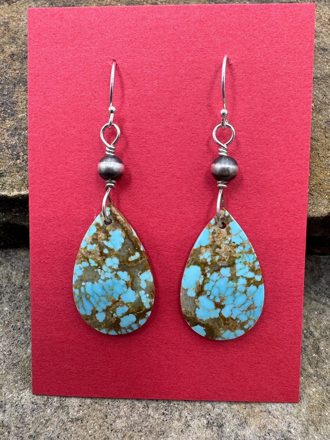 Heidi White Designs Number 8 Turquoise and Sterling Silver Earrings - Etsy