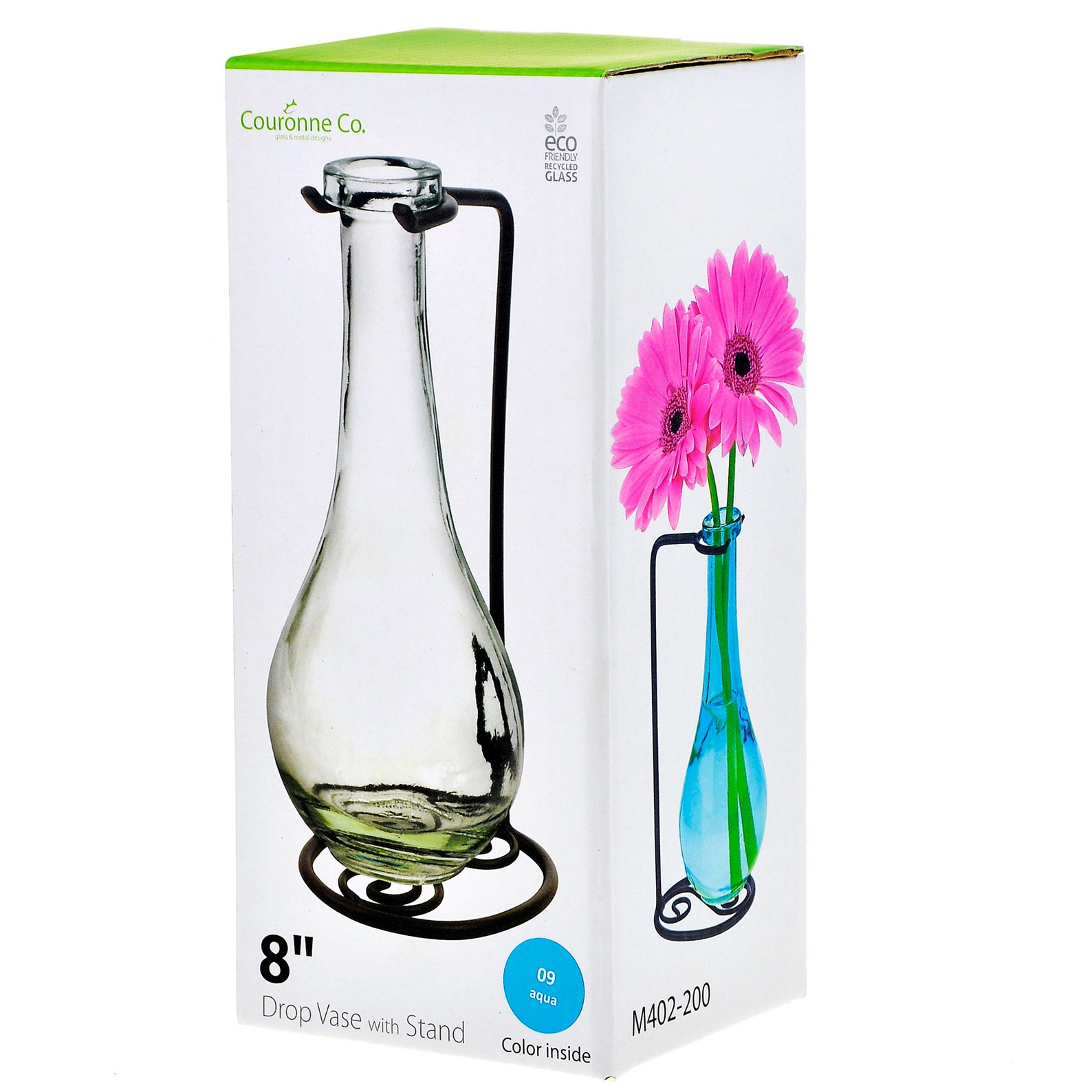 Drop Recycled Glass Vase & Metal Stand | Elegant Table Decor ...