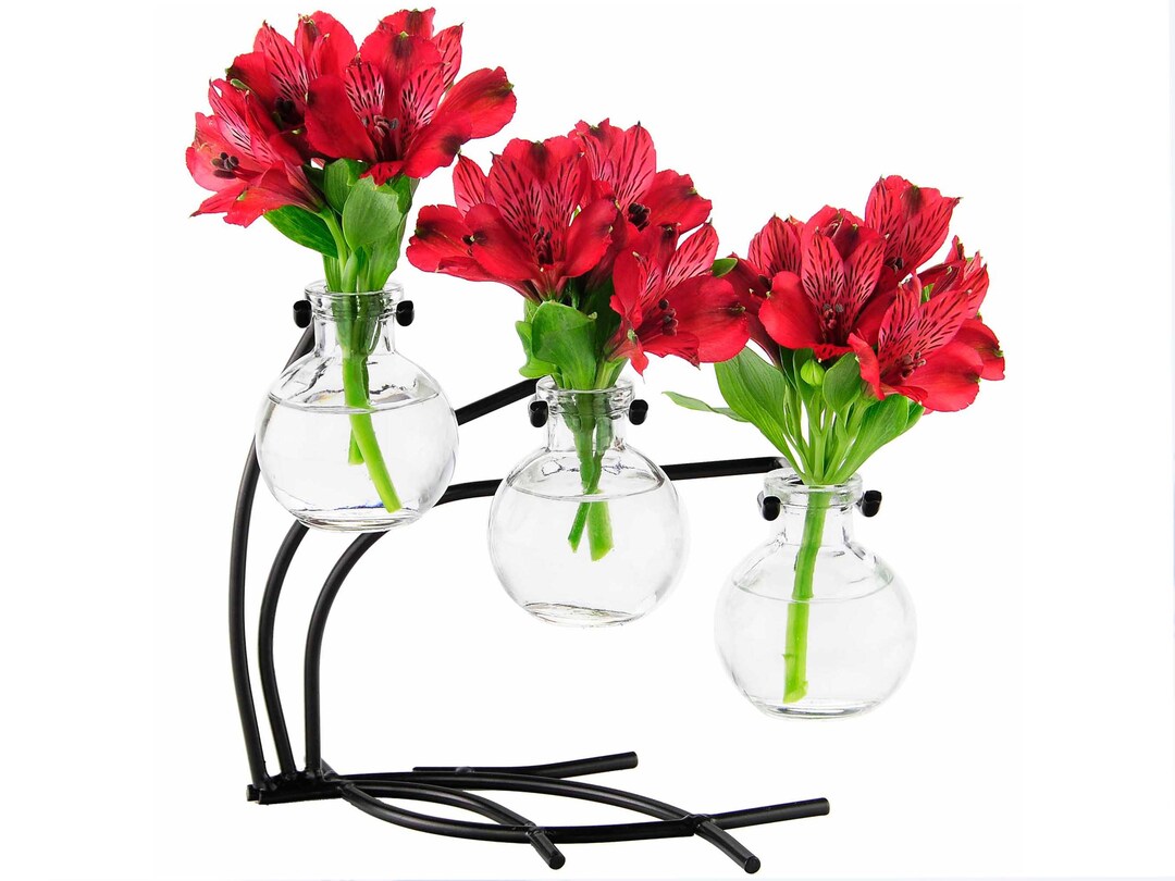 Casablanca Trio Vase & Metal Stand | Elegant Floral Glass Vase Set for ...