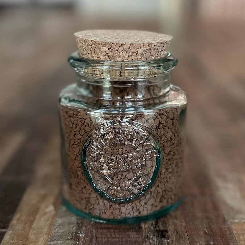 8.5 Oz Recycled Glass Jar With Cork | Farmhouse Kitchen Decor | Small ...